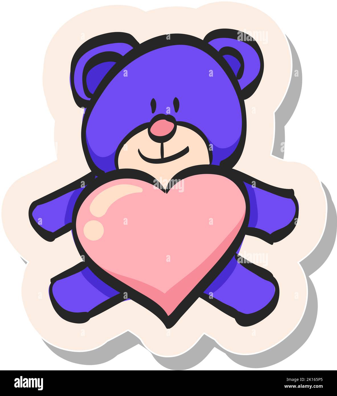 Hand drawn Teddy holding heart shape icon in sticker style vector ...