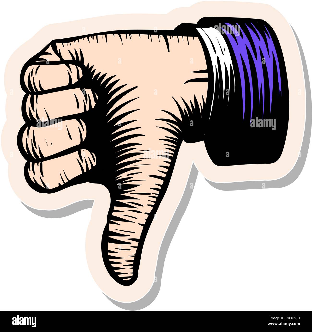 Hand drawn thumb down hand in retro sketch in sticker style vector ...
