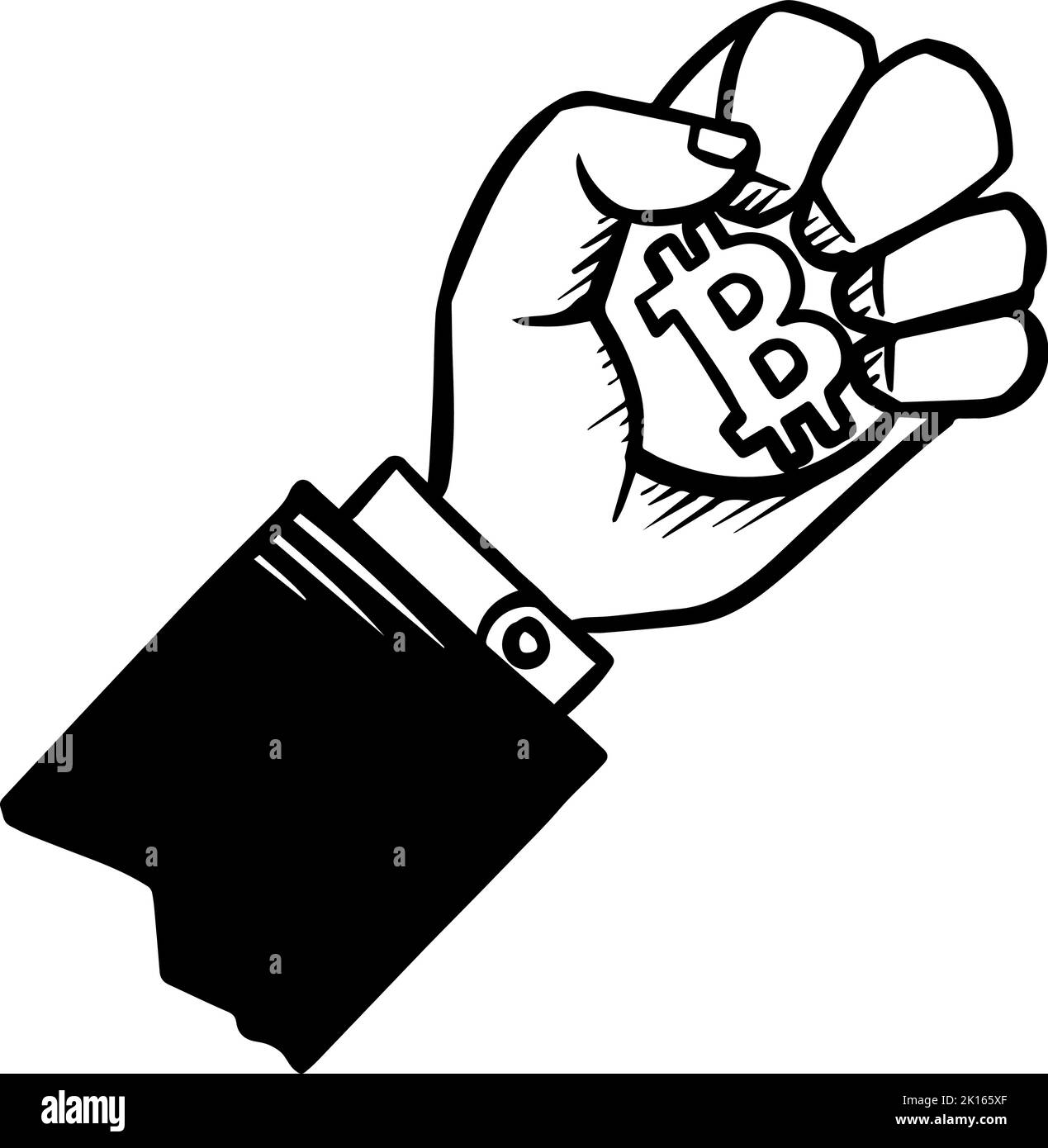 Hand holding bitcoin coin. Hand drawn vector illustration Stock Vector ...