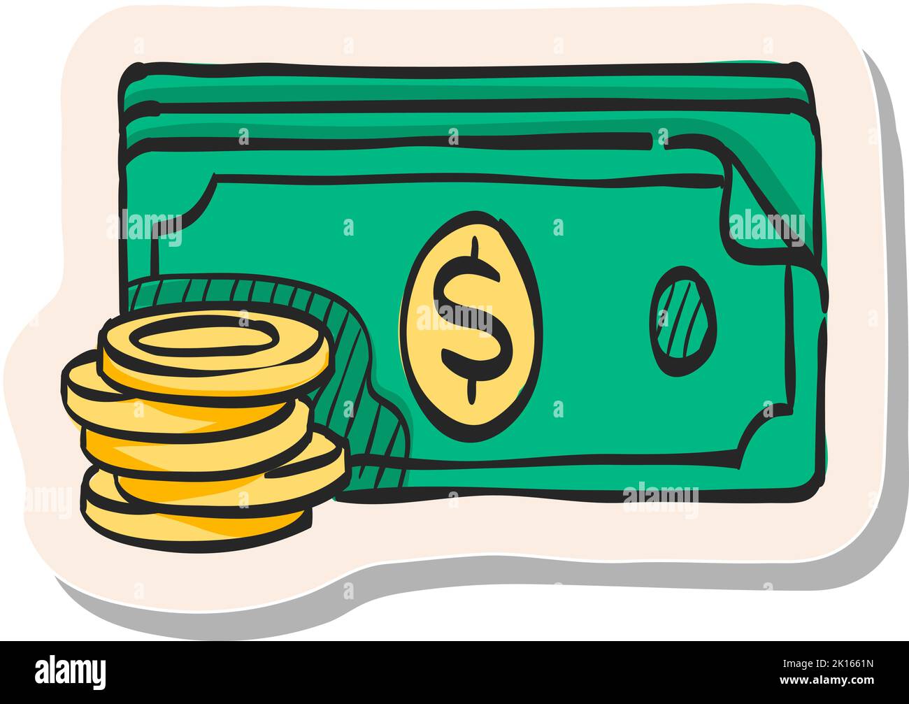 Hand drawn Money icon in sticker style vector illustration Stock Vector ...