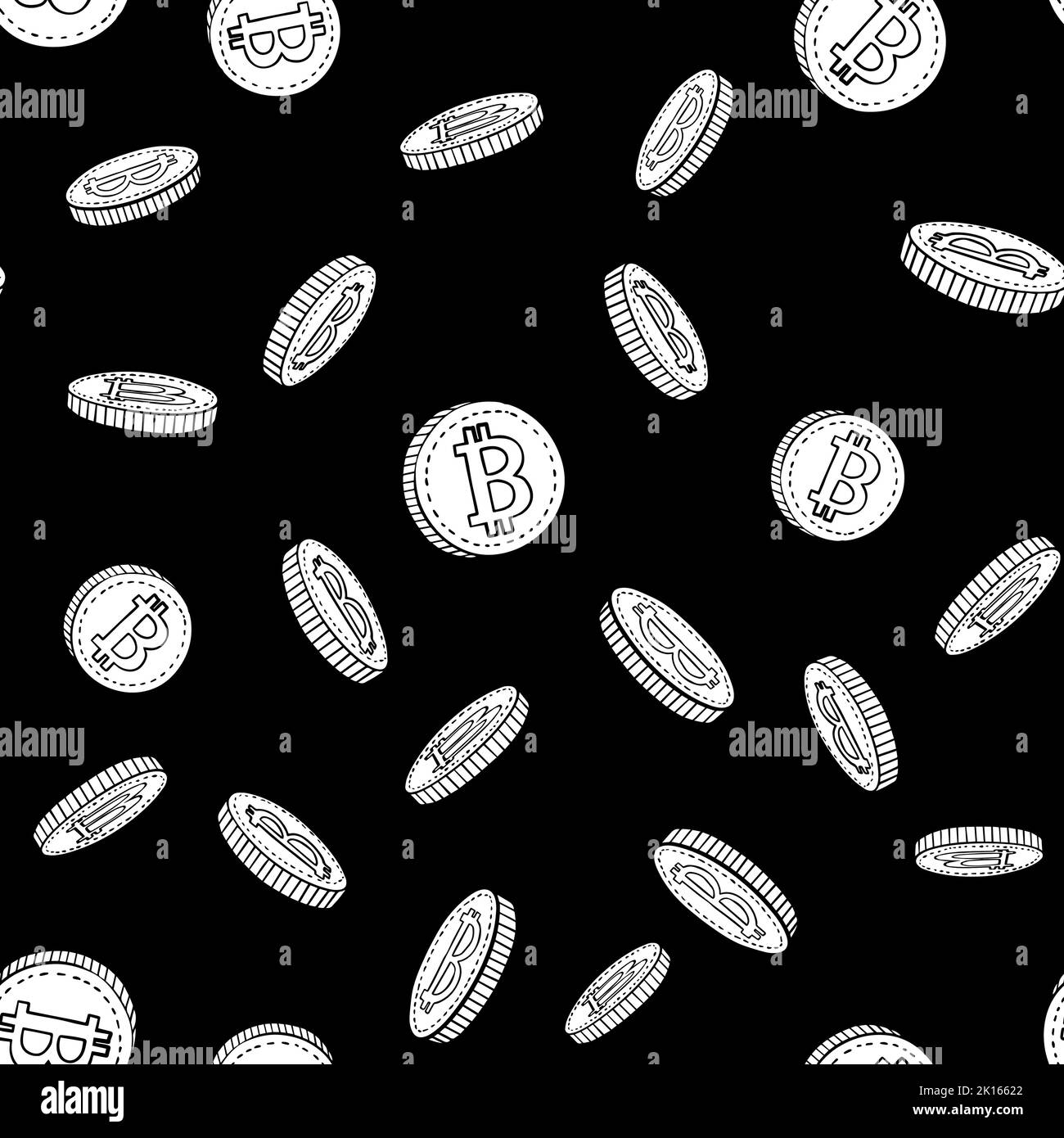 Bitcoin seamless background black and white. Hand drawn vector ...