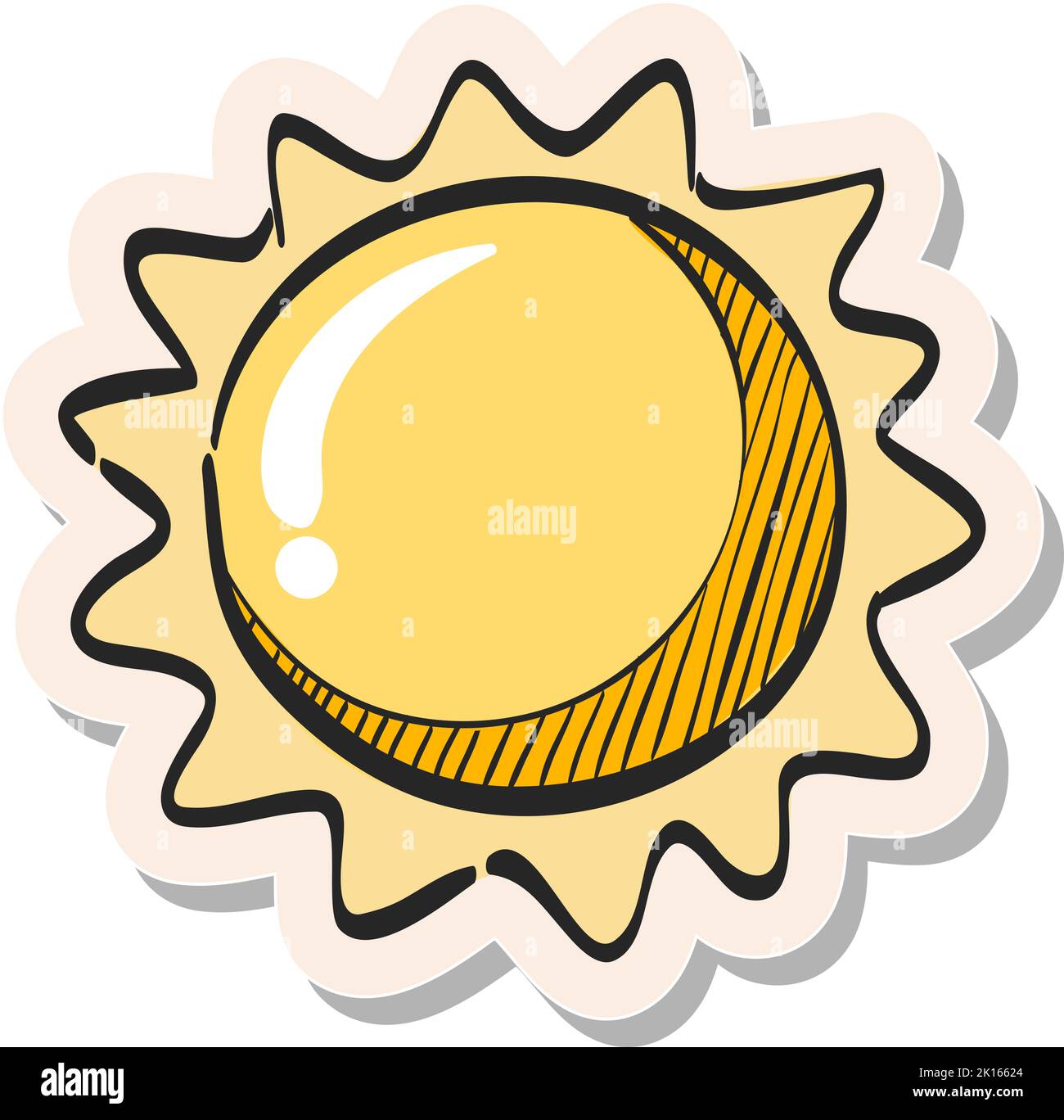 Hand drawn Weather forecast sunny icon in sticker style vector ...