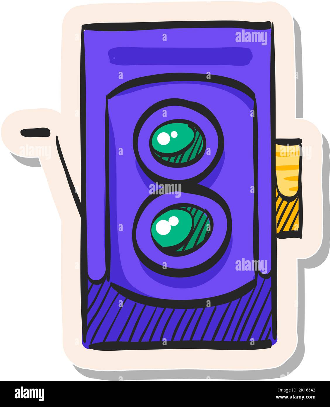 Hand drawn Twin lens reflex camera icon in sticker style vector ...