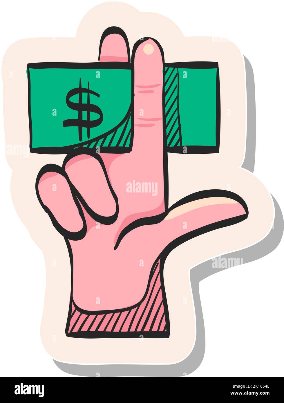 Hand drawn Hand holding money icon in sticker style vector illustration ...