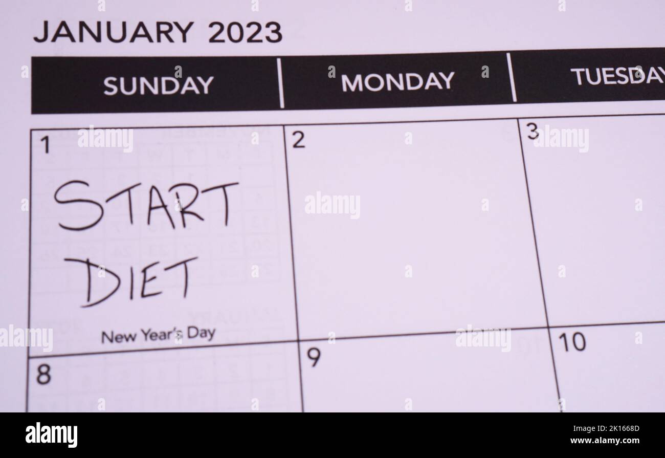 Calendar reminder to start diet on January 1 for New Year's resolution ...