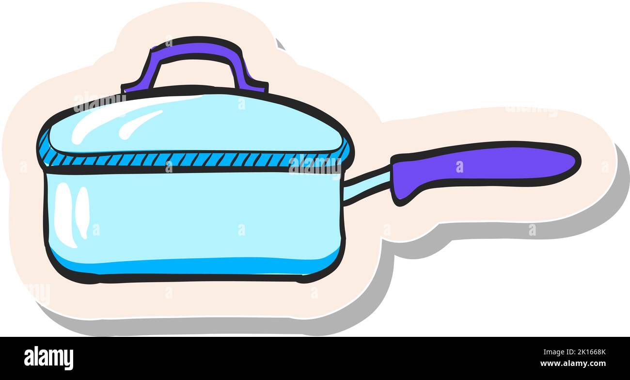 Hand drawn Cooking pan icon in sticker style vector illustration Stock ...