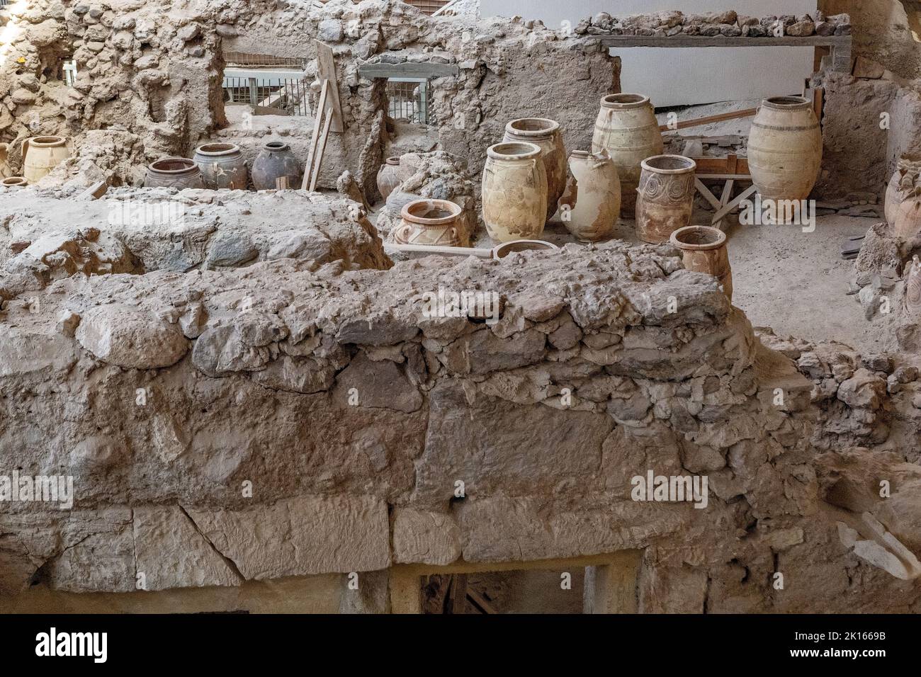 Akrotiri excavation houses and pottery Cycladic Bronze Age settlement ...