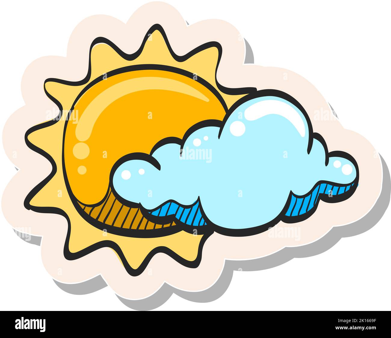 Hand drawn Weather forecast partly sunny icon in sticker style vector ...