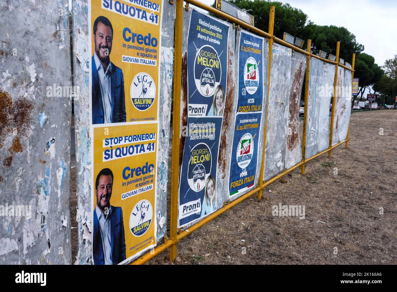 Rome, Italy. 15th Sep, 2022. Poster boards stand and bus advertisements ...