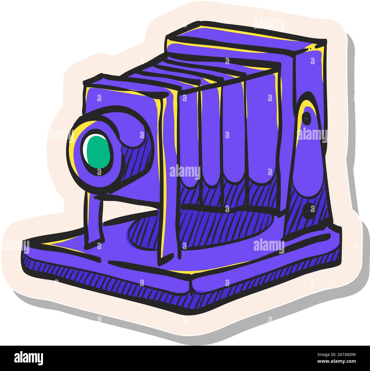 Hand drawn Large format camera icon in sticker style vector ...