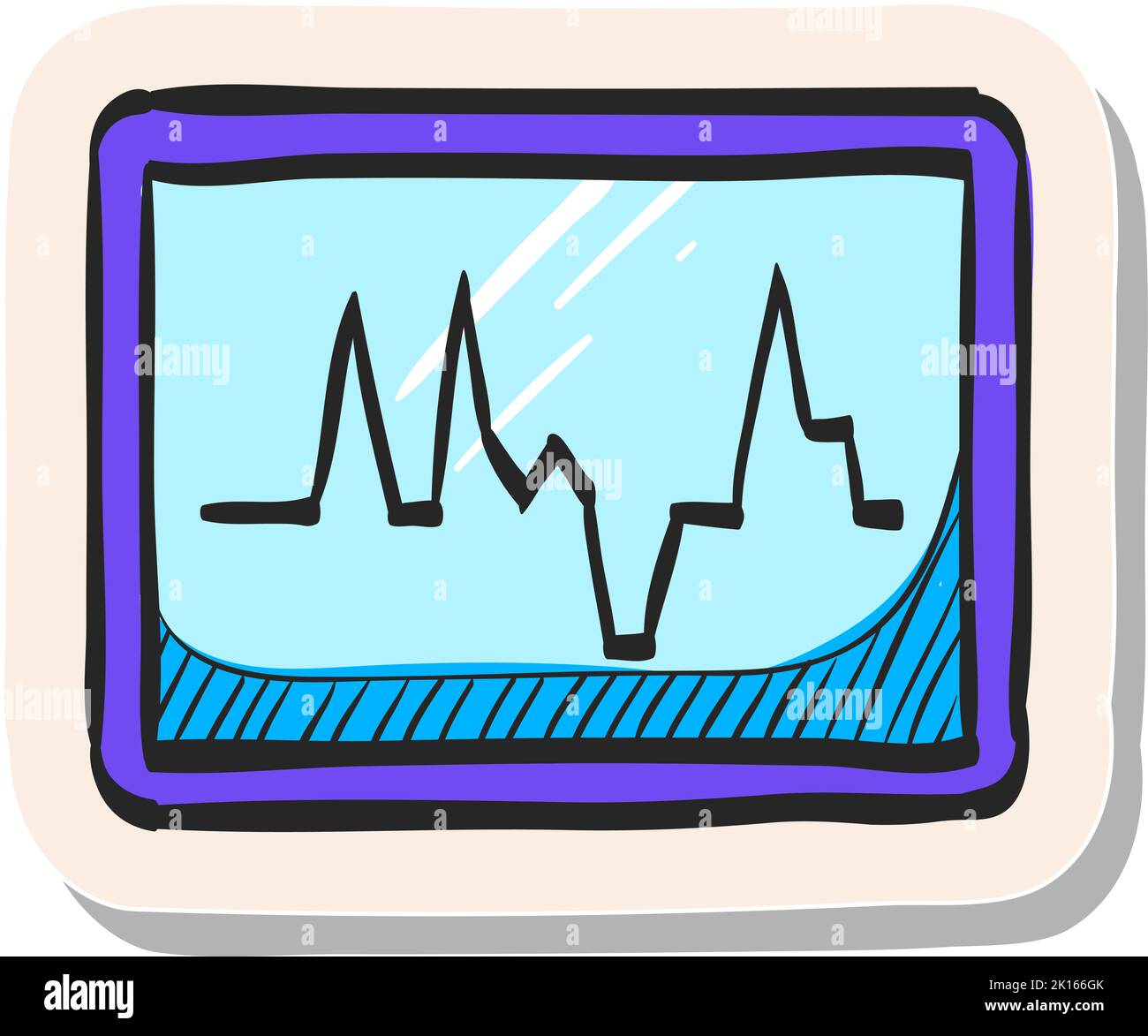 Hand drawn Heart rate monitor icon in sticker style vector illustration ...