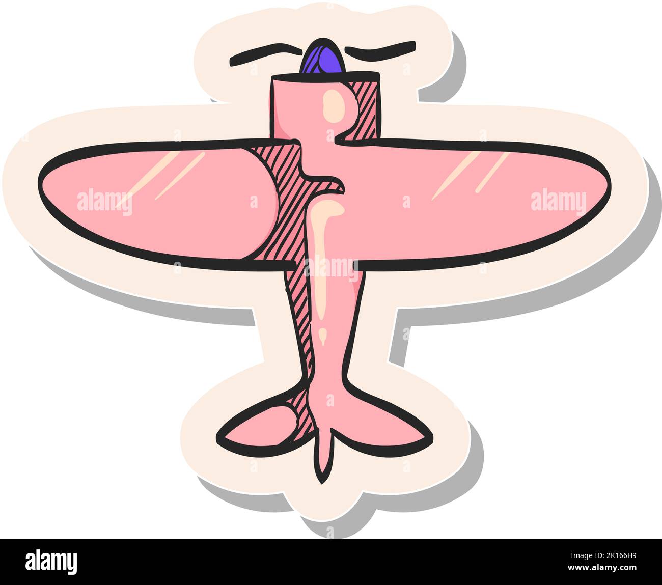 Hand drawn Vintage Airplane icon in sticker style vector illustration ...