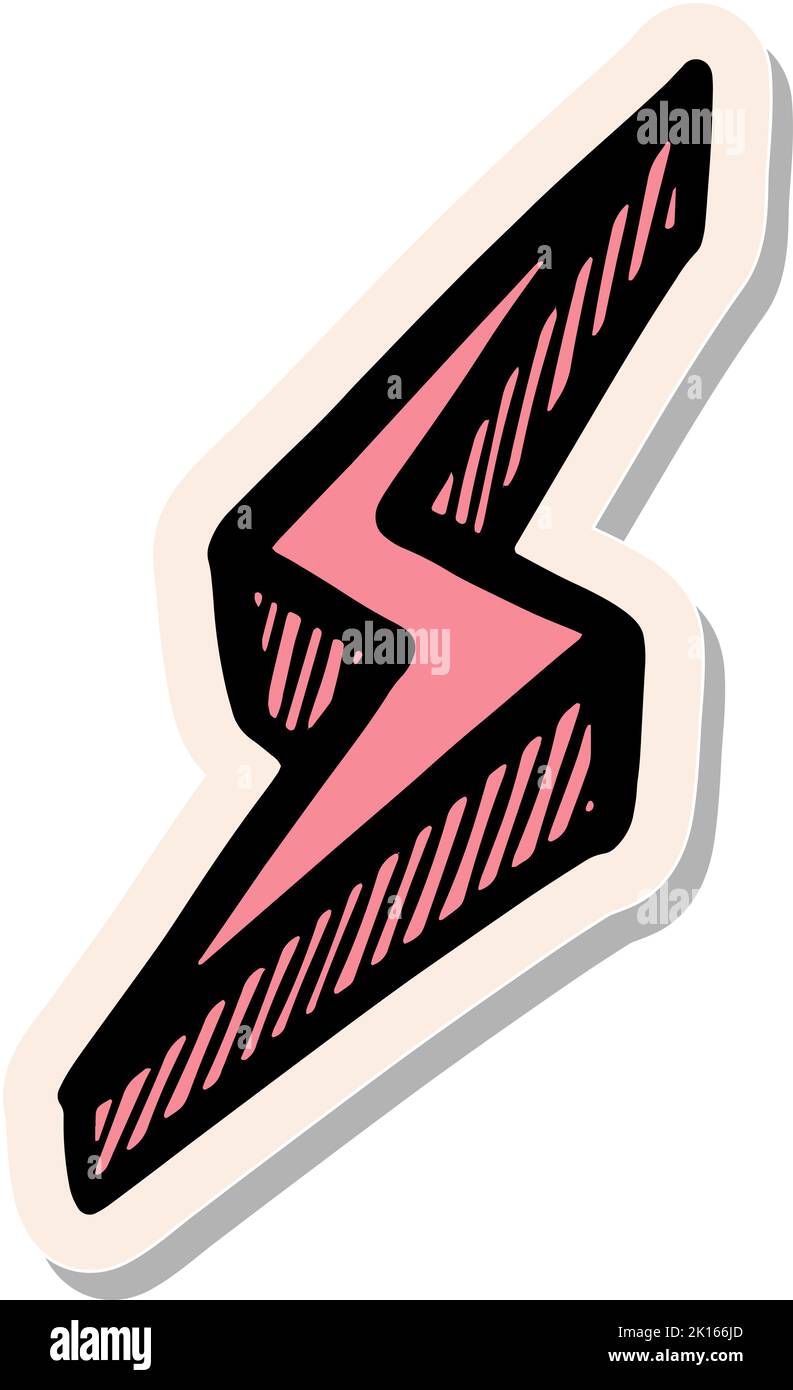 Hand drawn lightning thunder icon in sticker style vector illustration ...