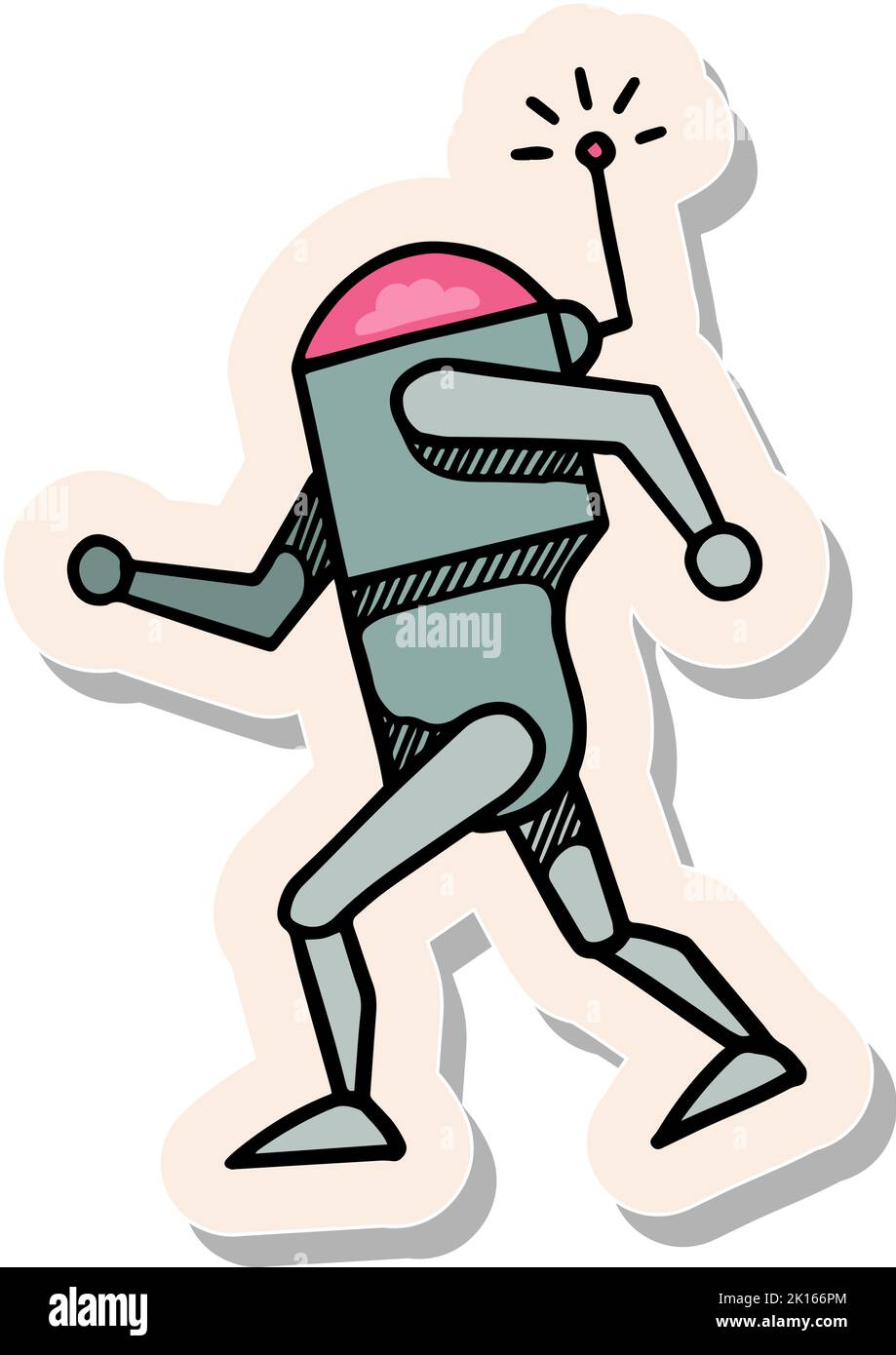 Hand drawn robot icon industrial technology in sticker style vector ...