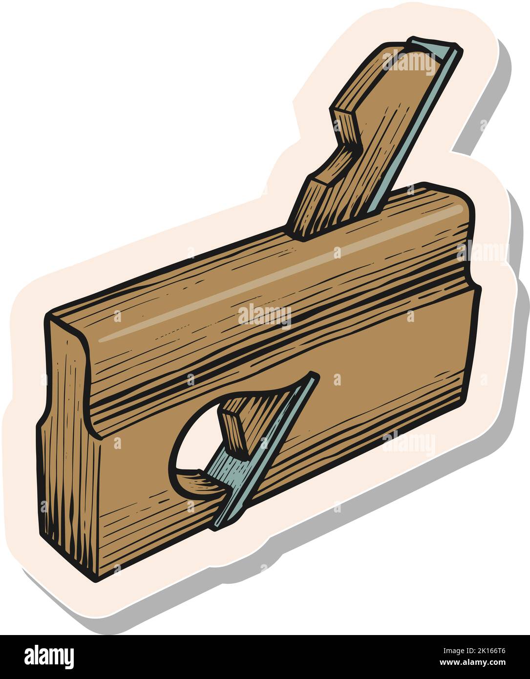 Hand drawn rabbet plane icon woodworking tool in sticker style vector ...