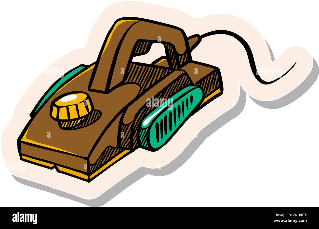 Hand drawn electric hand planer icon in sticker style vector ...