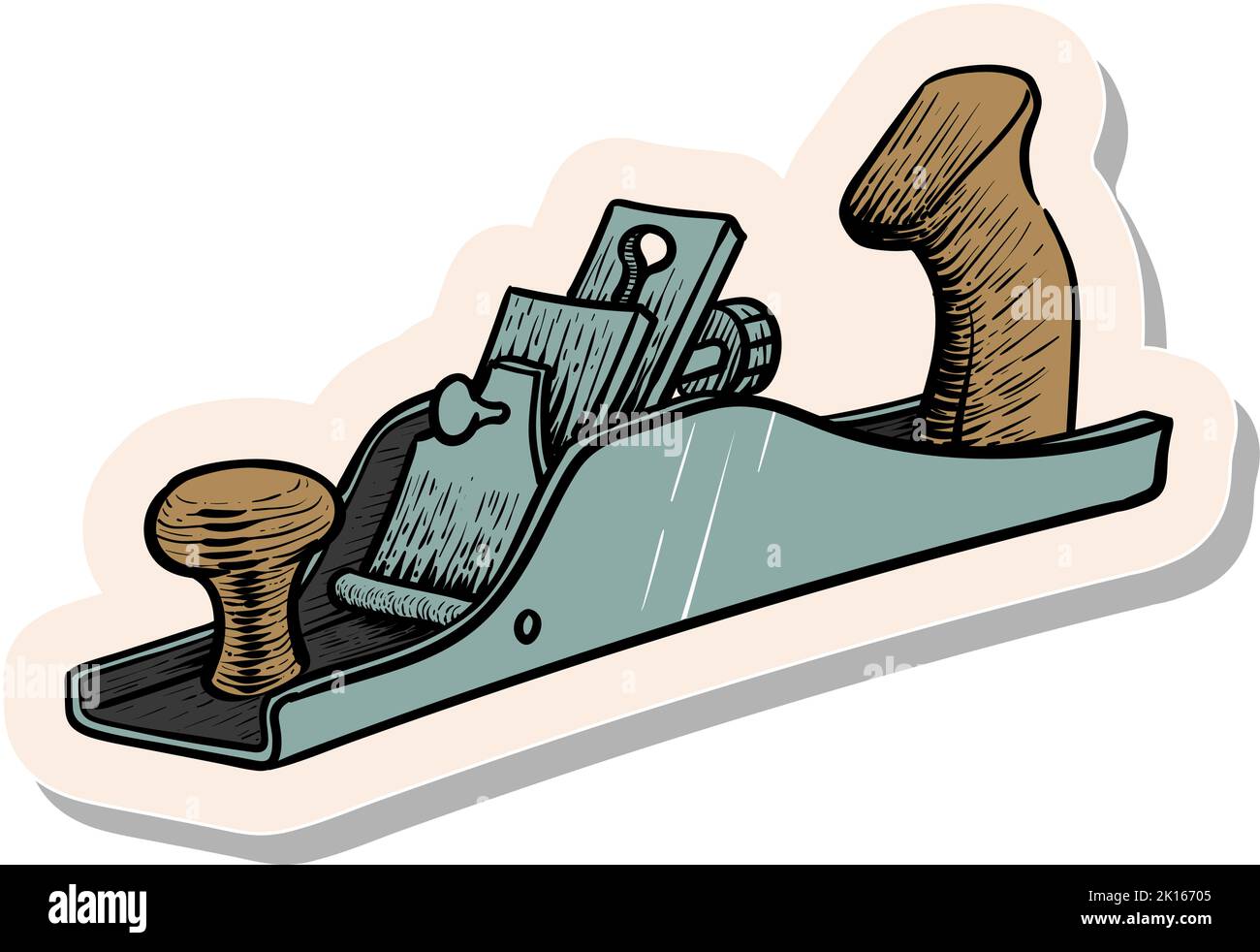 Hand drawn hand plane icon woodworking tool in sticker style vector ...