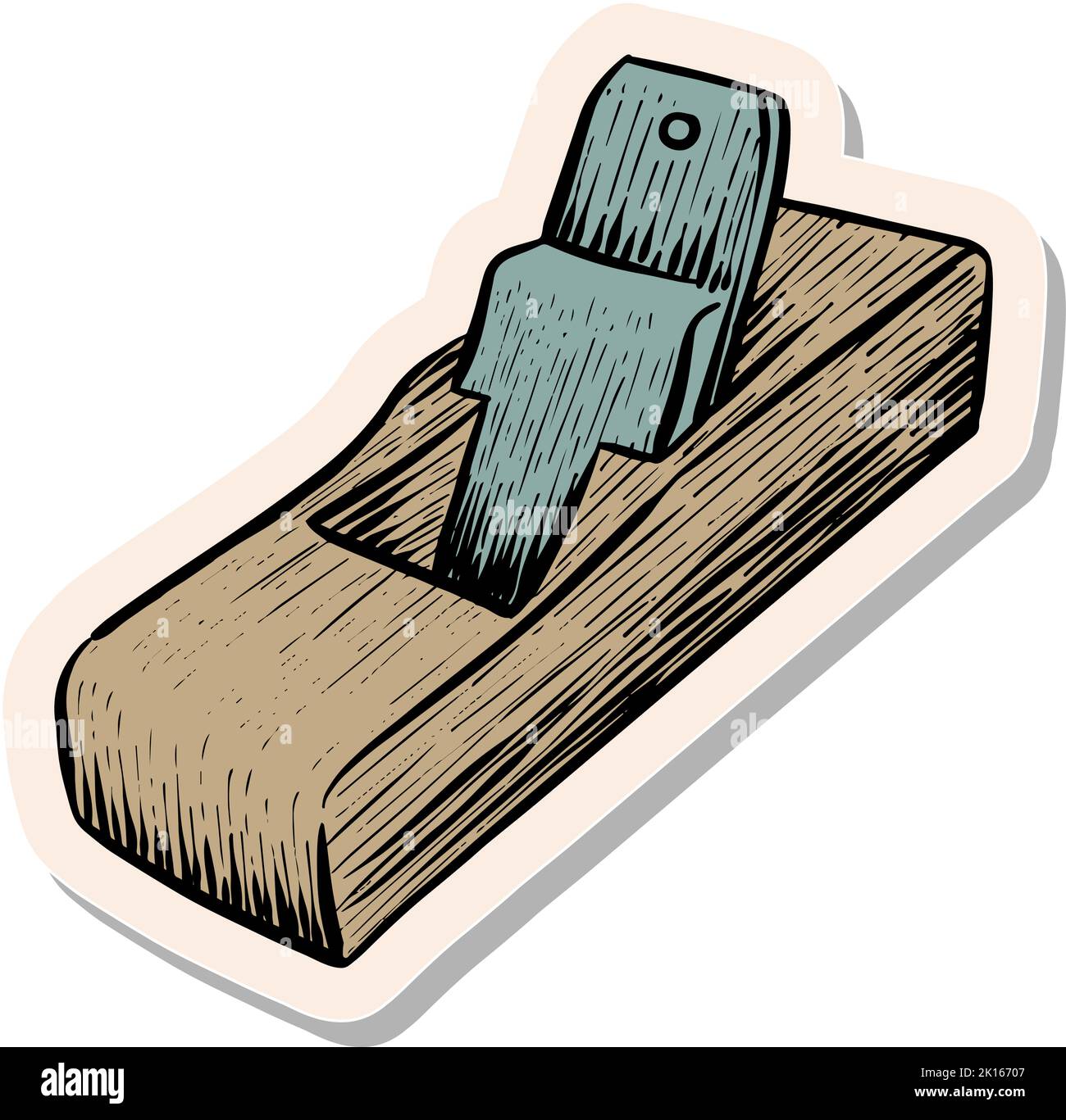 Hand drawn wooden plane icon woodworking tool in sticker style vector ...