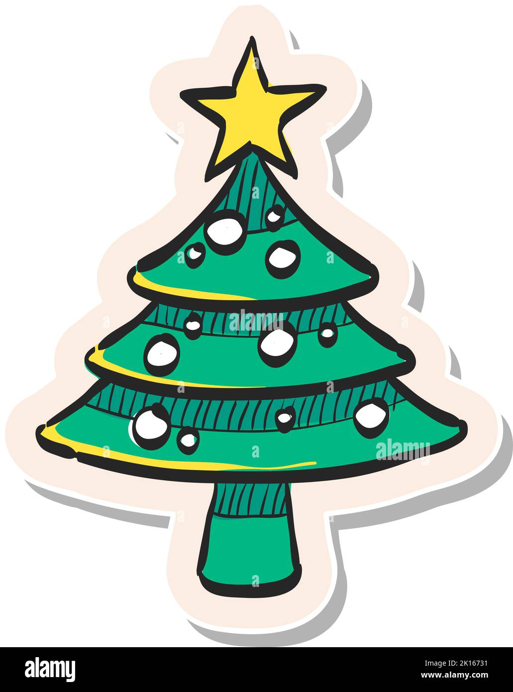 Hand drawn Christmas tree icon in sticker style vector illustration ...