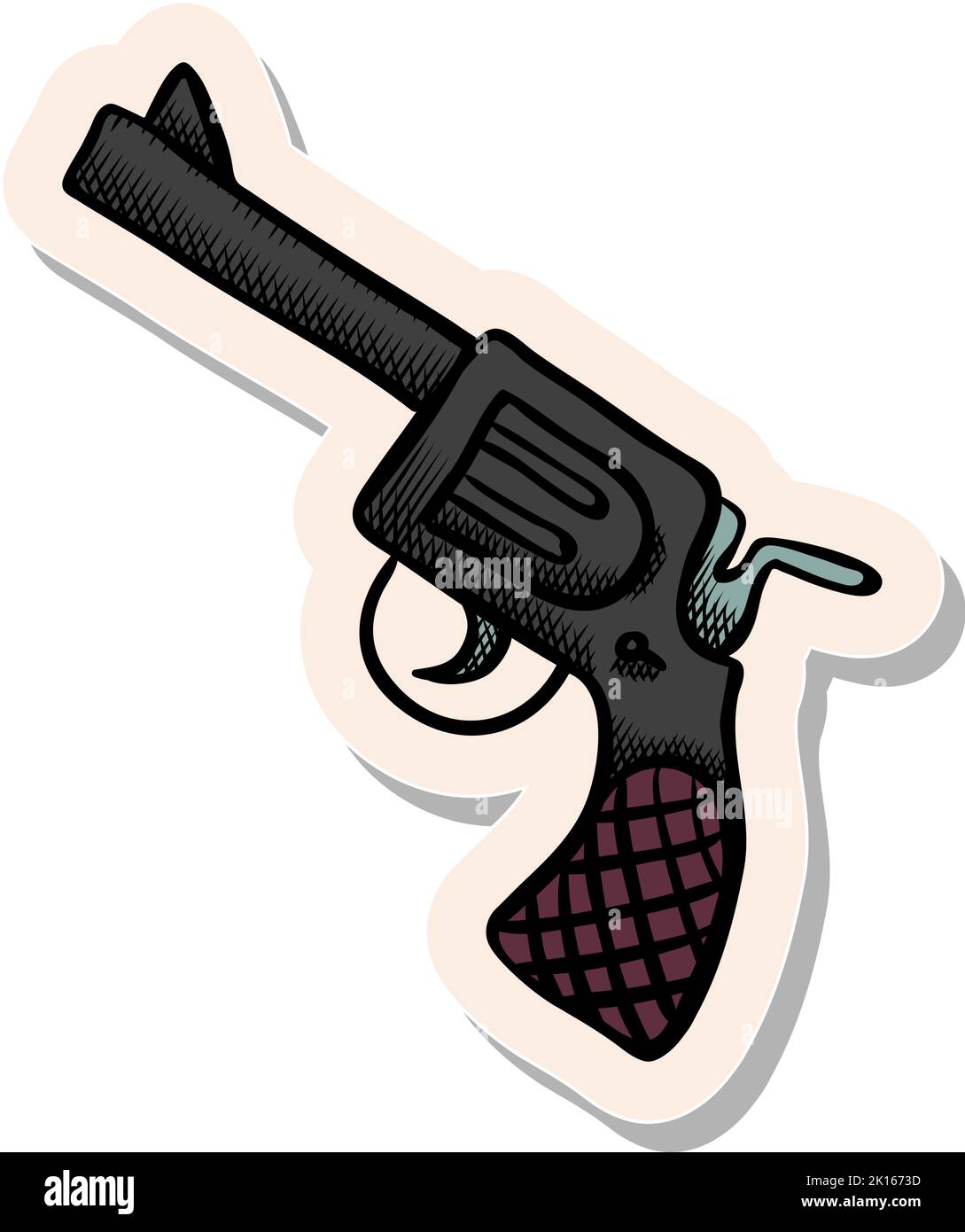 Hand drawn arm gun in vintage in sticker style vector illustration ...