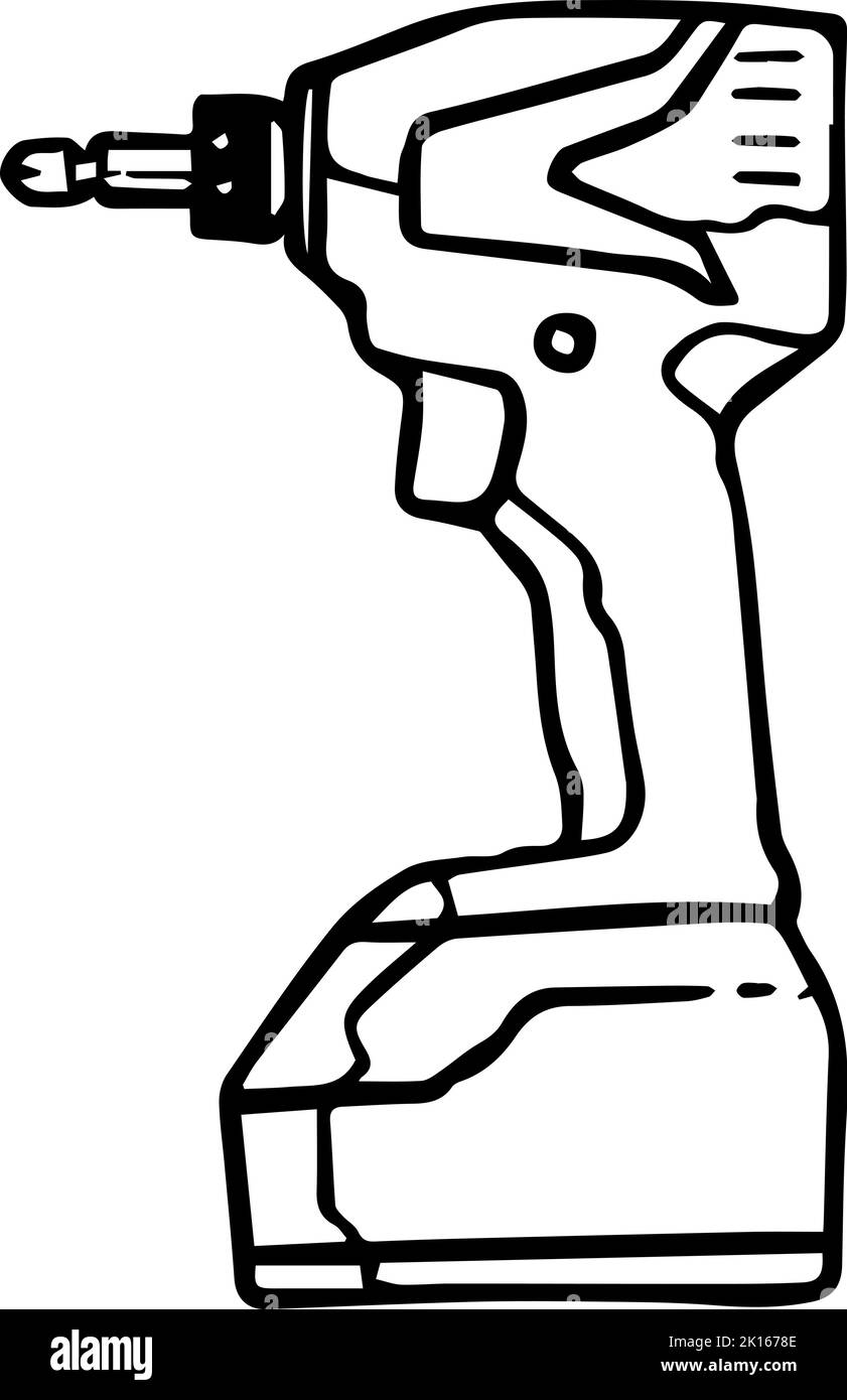Cordless electric drill icon. Woodworking tool. Hand drawn vector ...