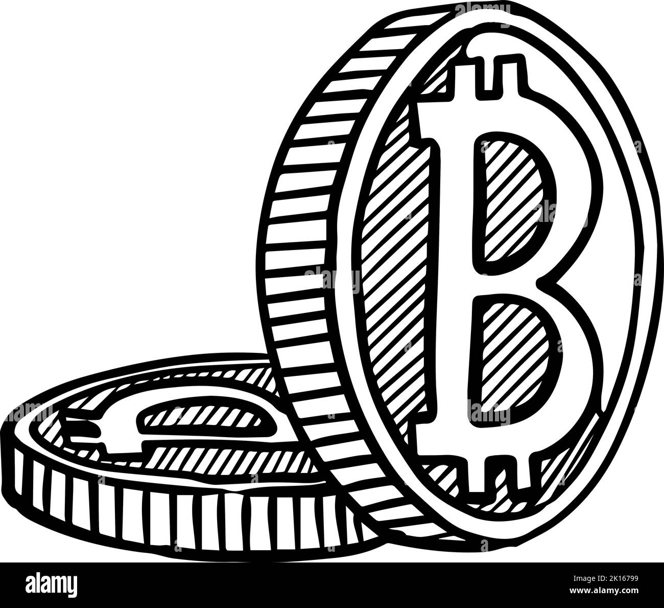 Bitcoin cryptocurrency coin. Hand drawn vector illustration Stock ...
