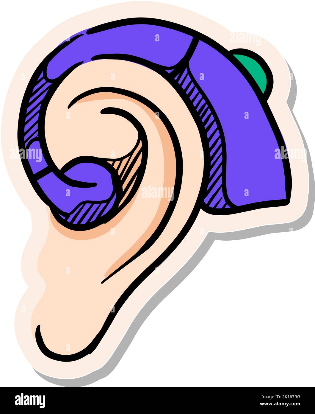 Hand drawn hearing aid in sticker style vector illustration Stock ...