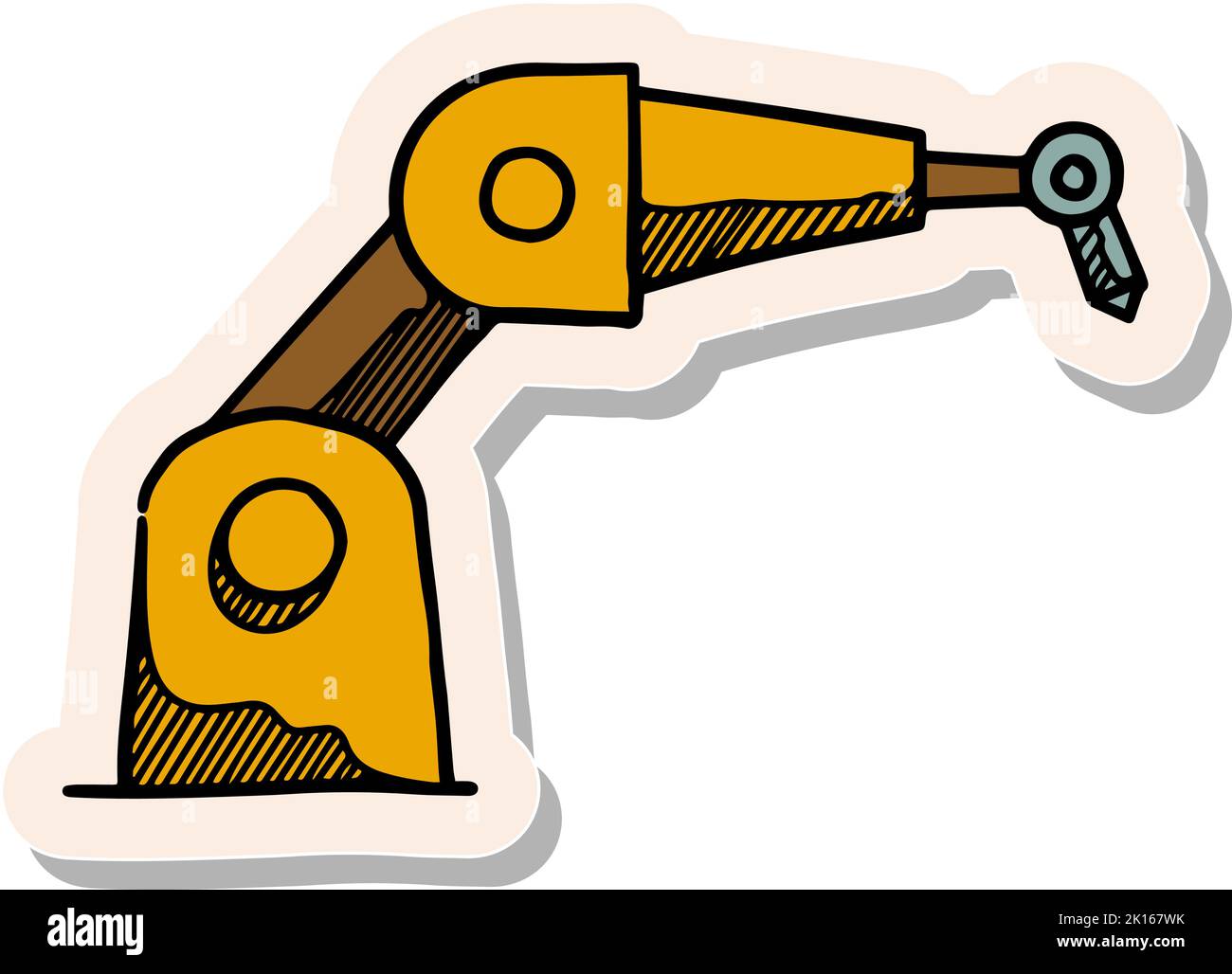 Hand drawn industrial robotic arm icon in sticker style vector ...