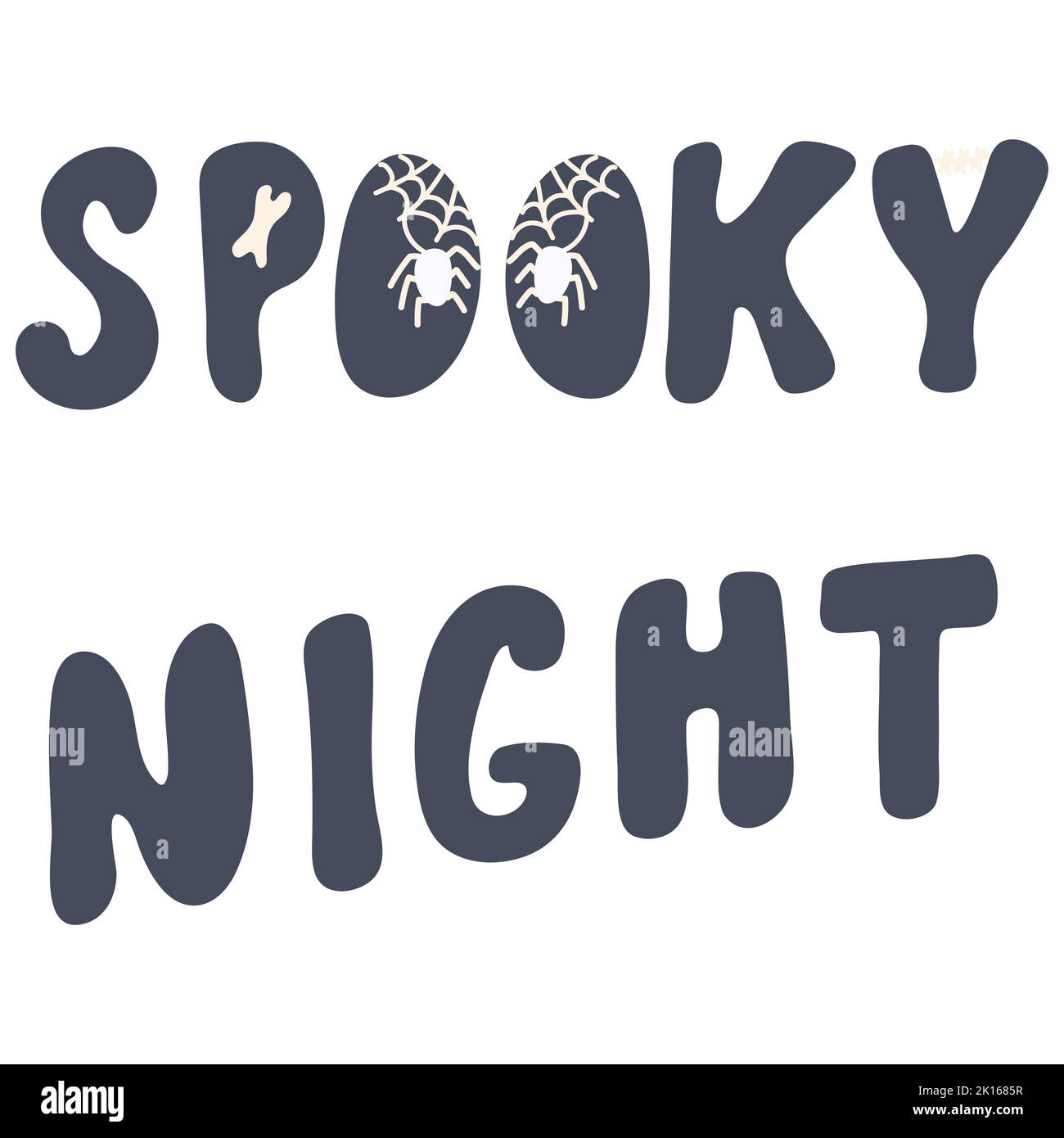 Cute doodle hand drawn Spooky Night lettering with bones for Halloween ...