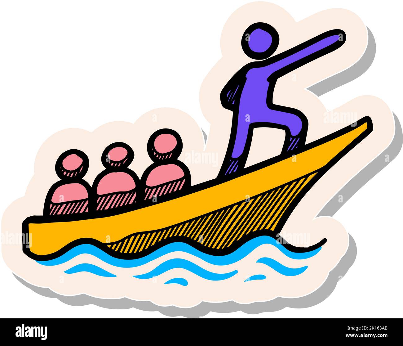 Hand drawn leadership concept icon men on boat in sticker style vector ...