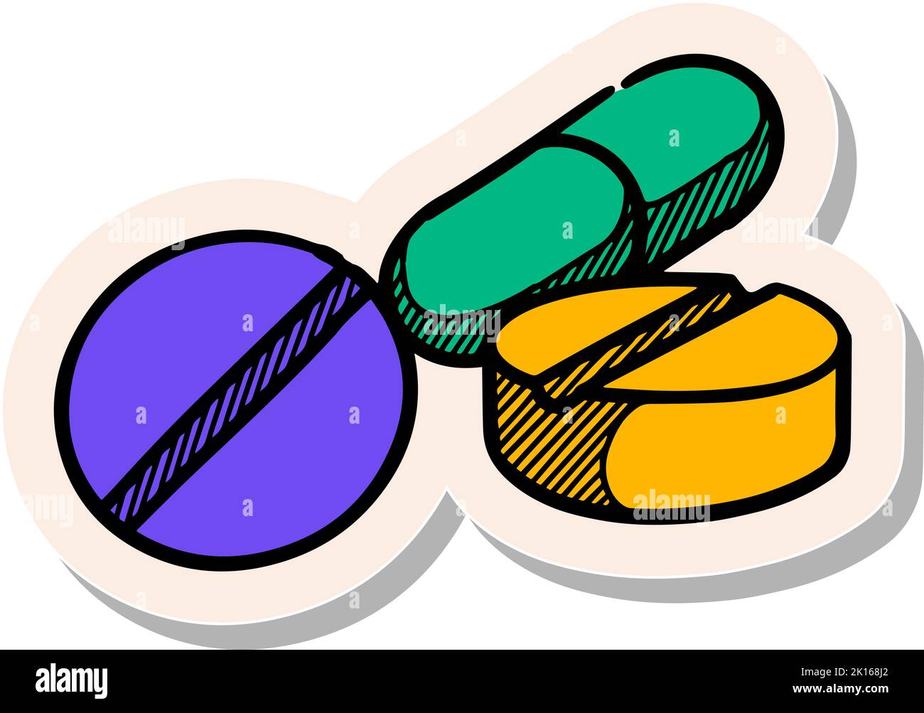 Hand drawn pills icon in sticker style vector illustration Stock Vector ...