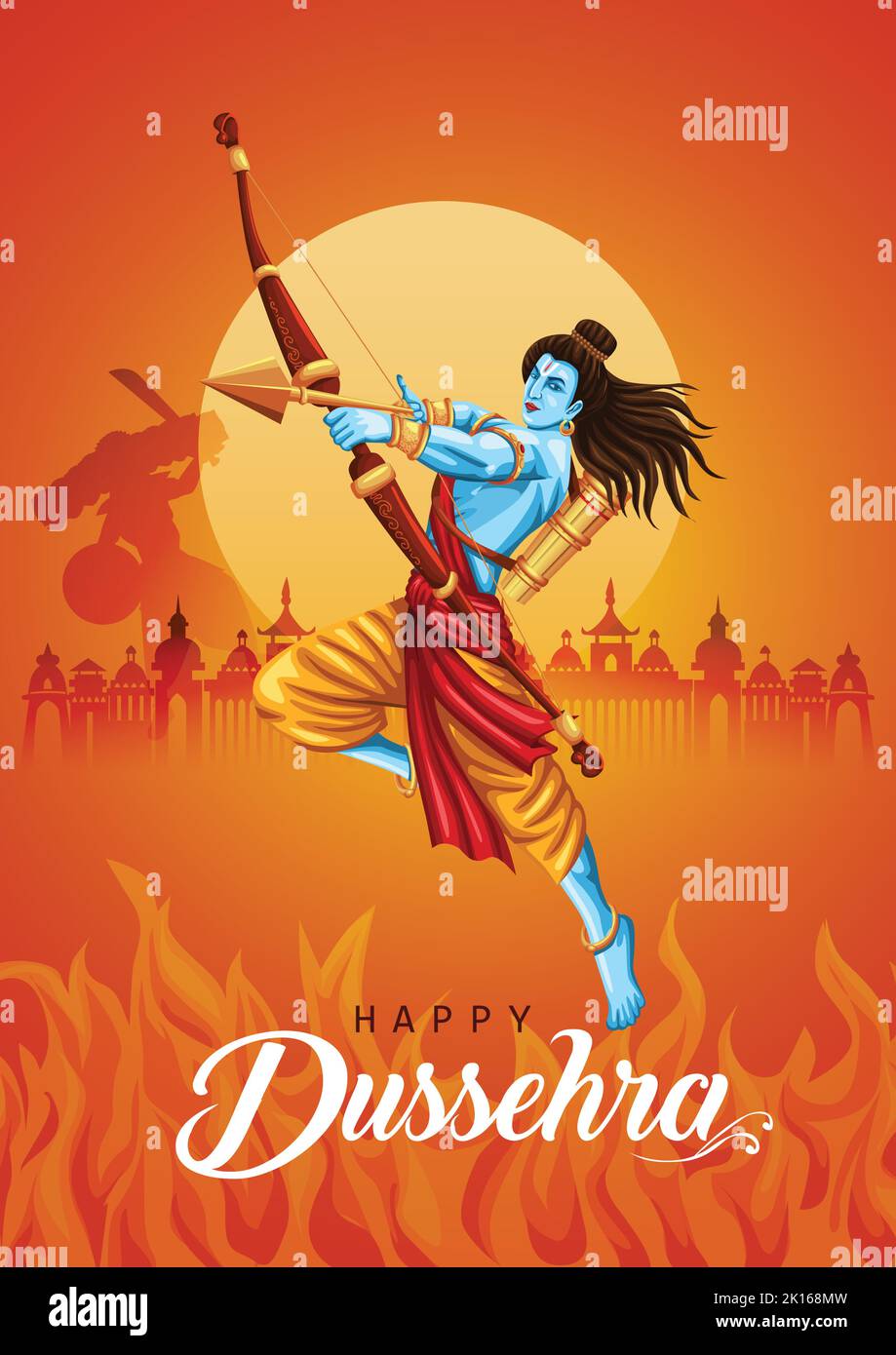 Happy Dussehra festival of India. of Lord Rama killing Ravana. vector ...