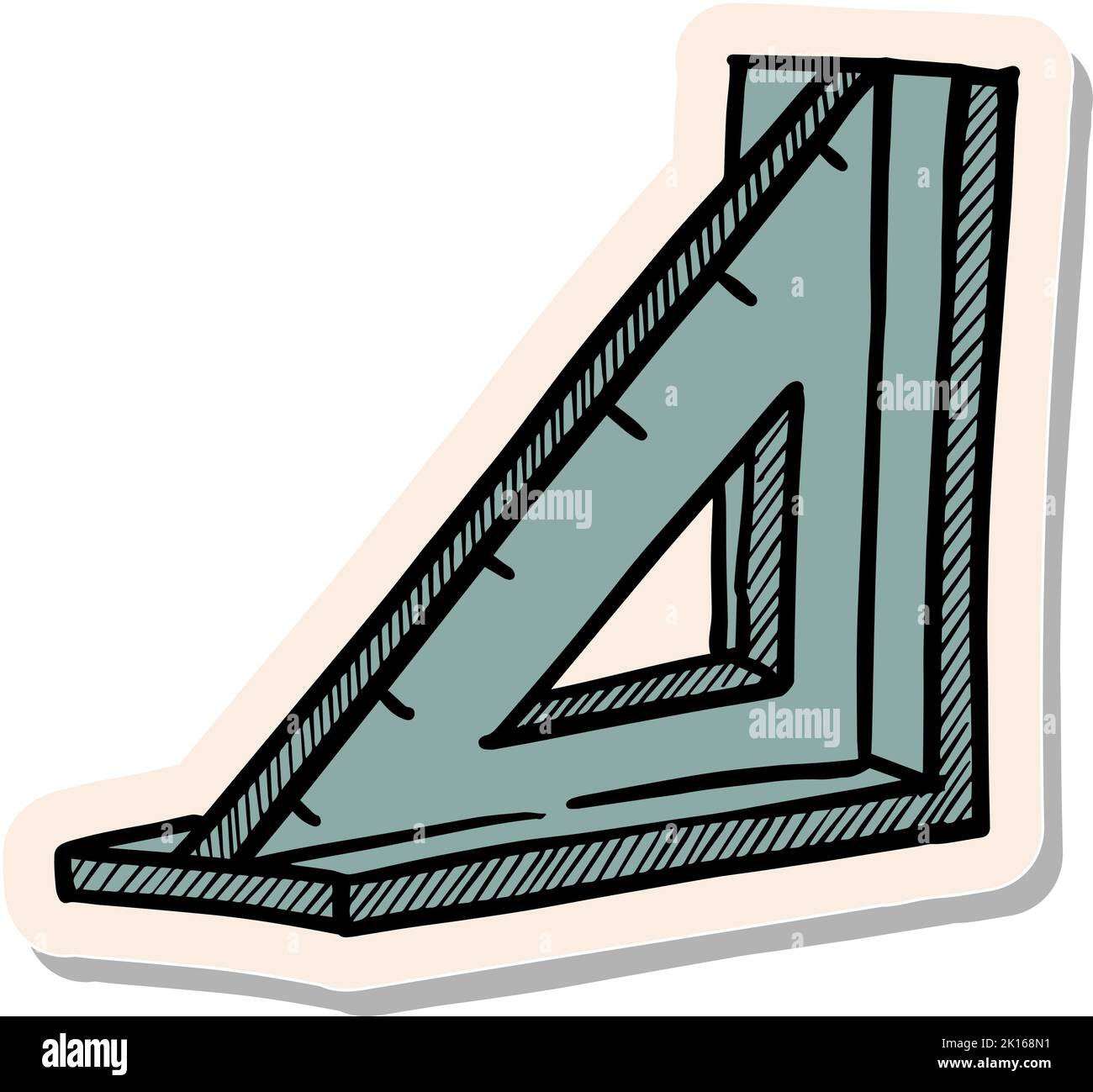 Hand drawn triangular ruler icon in sticker style vector illustration ...