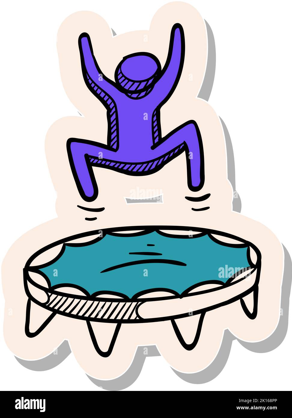 Hand drawn man jump on trampoline in sticker style vector illustration ...