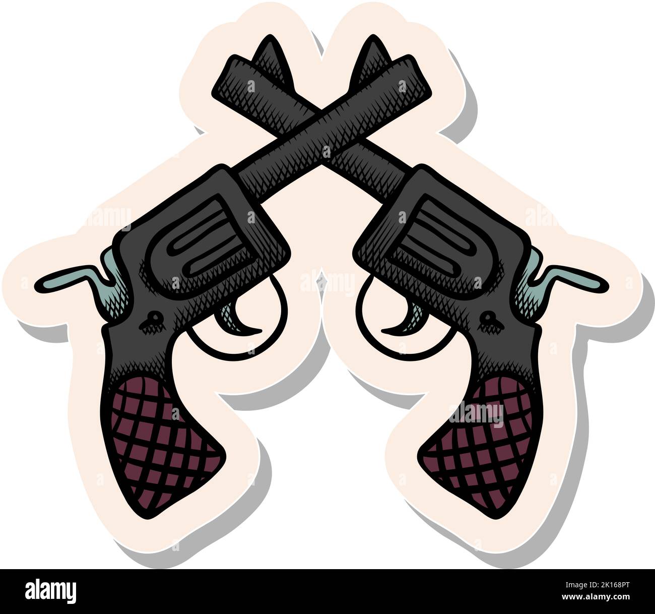 Hand drawn arm gun in vintage in sticker style vector illustration ...