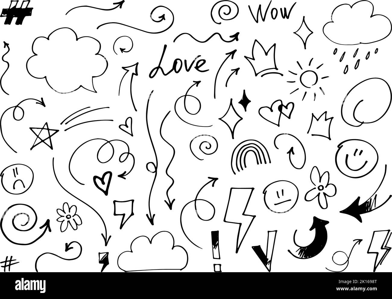 Set of hand drawn elements, for concept design. Doodle. Abstract signs ...