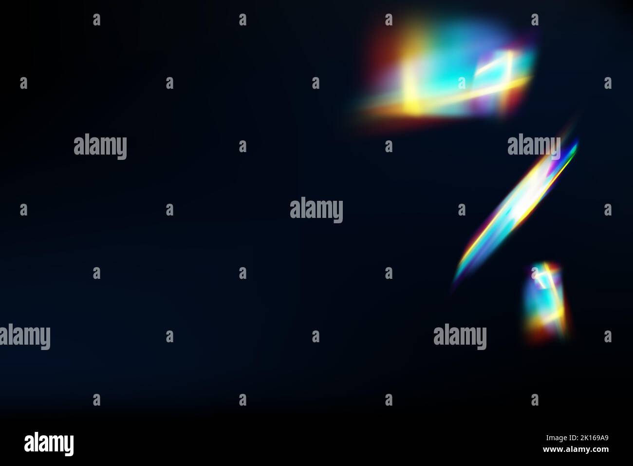 Glare or reflection from water and glass.Rainbow highlights on a black ...