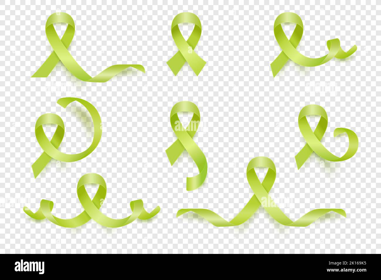 Vector 3d Realistic Lime Ribbon Set. Lymphoma Cancer Awareness Symbol ...