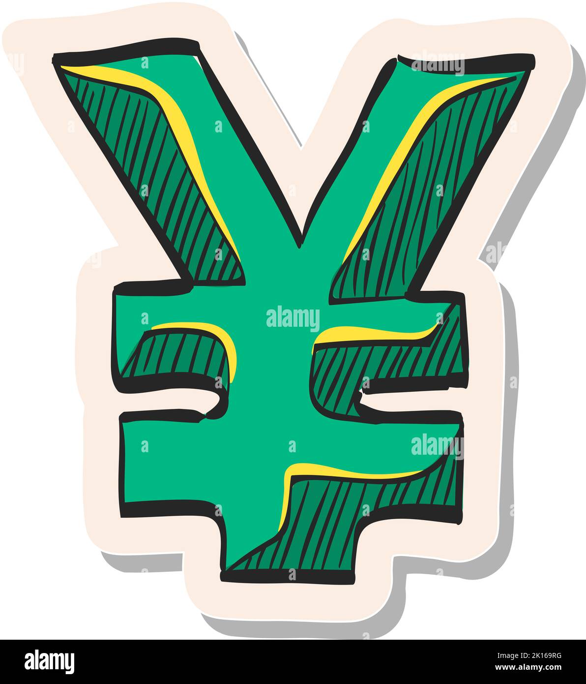 Hand drawn Japan Yen symbol icon in sticker style vector illustration ...