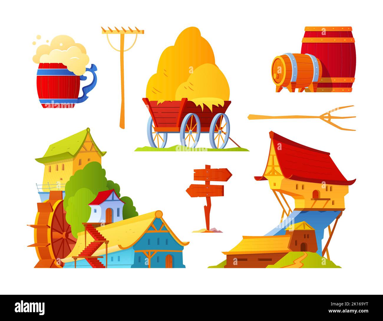 Village And Farming Flat Design Style Objects Set Stock Vector Image And Art Alamy