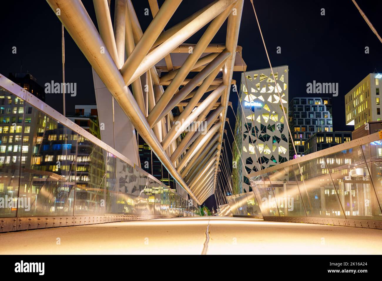 Night photo of the Akrobaten bru Bridge in Oslo Norway Stock Photo - Alamy