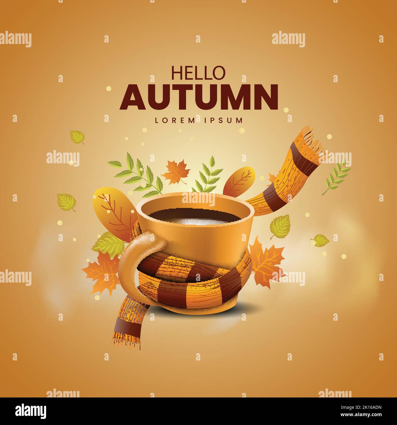 Cup of tea with knitted. hello autumn background. vector illustration ...