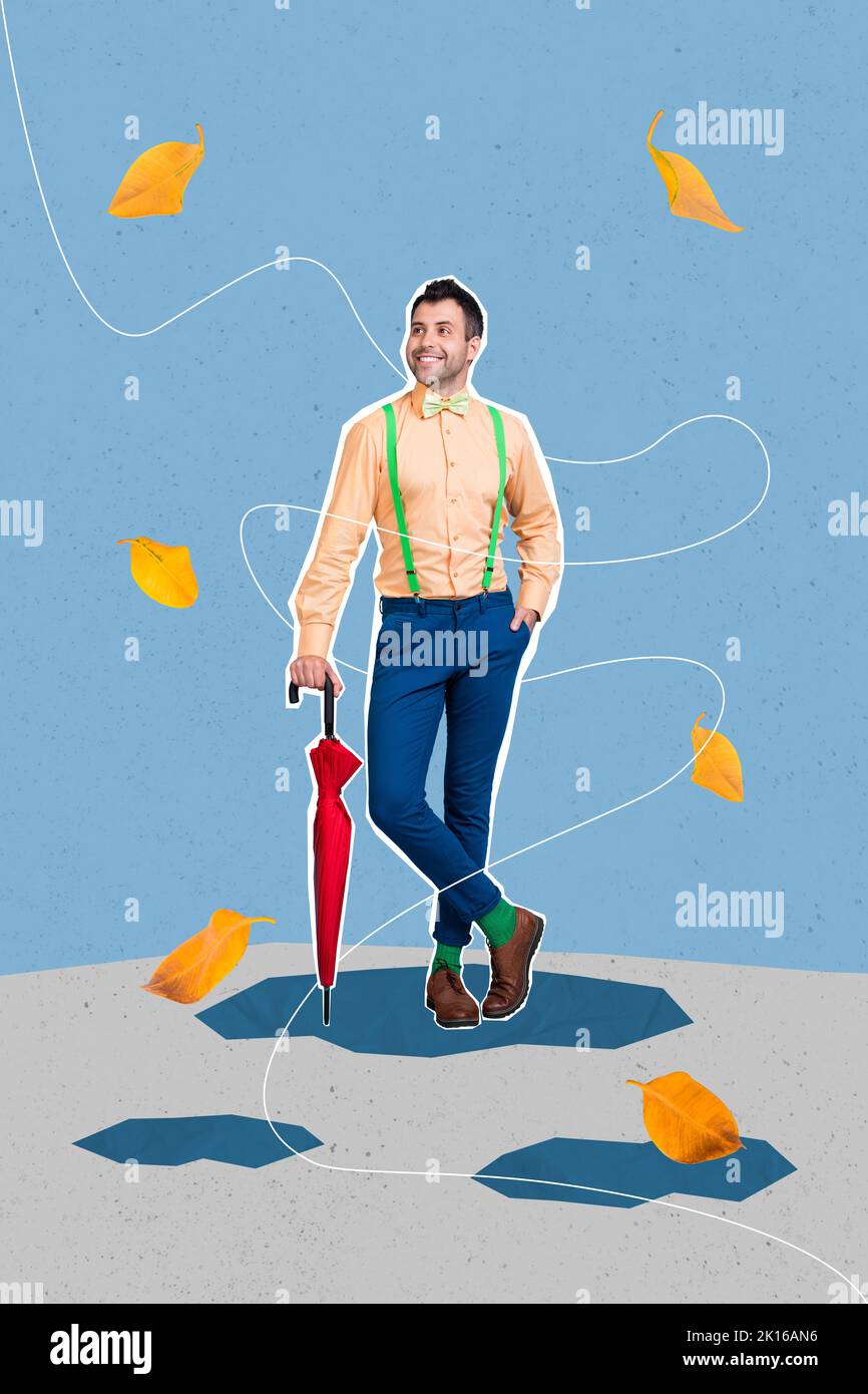 Composite collage picture image of positive good mood gentleman walking ...