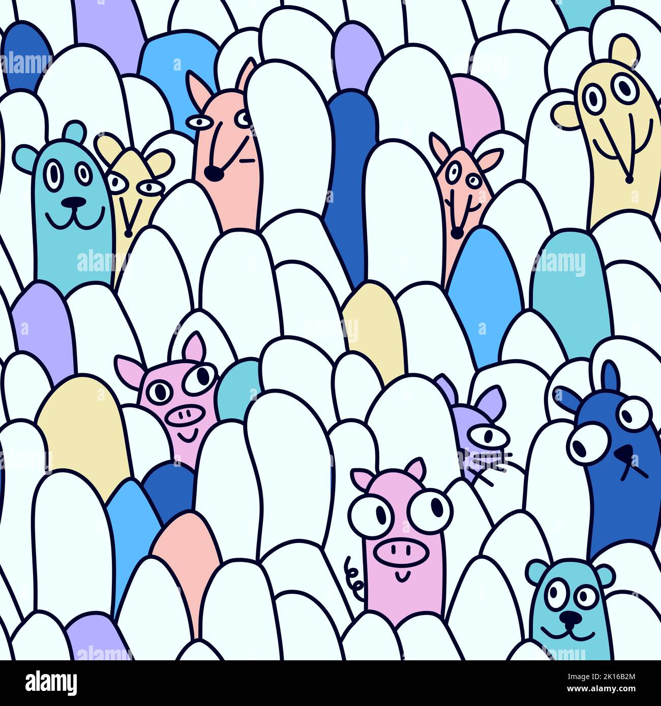 Cartoon animals and stones seamless doodle monsters pattern for ...