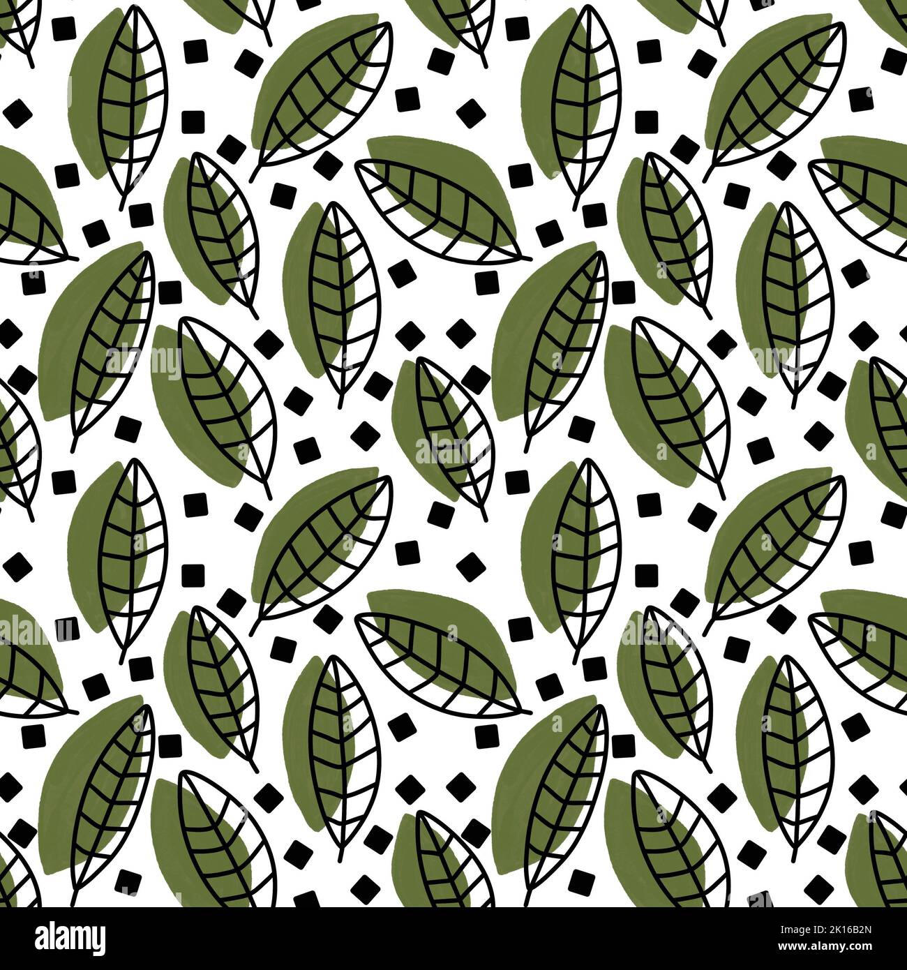 Simple floral seamless leaves line art silhouette pattern for wrapping ...