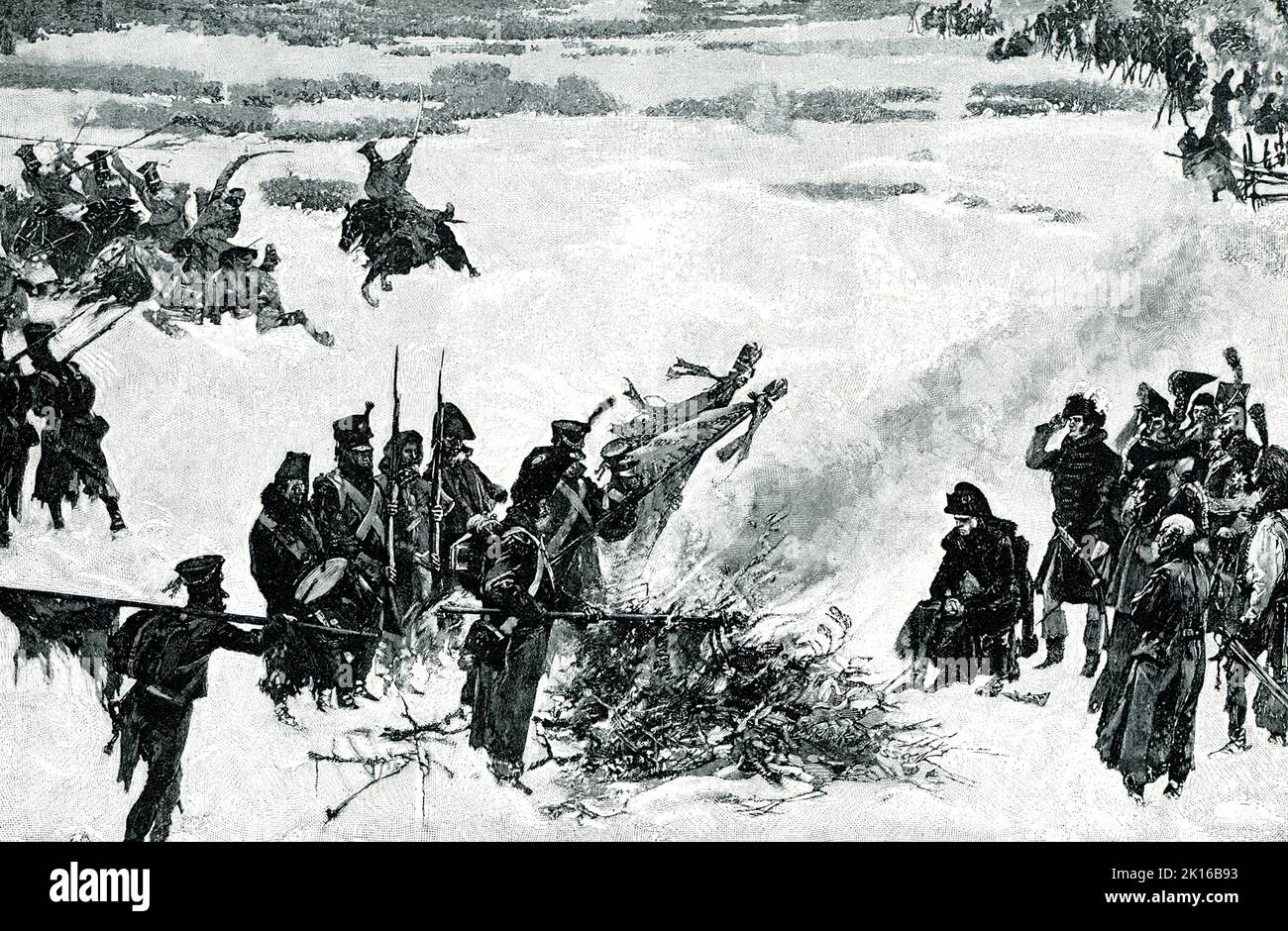 The 1906 caption reads: “FRENCH BURNING THEIR FLAGS ON THE RETREAT FROM ...