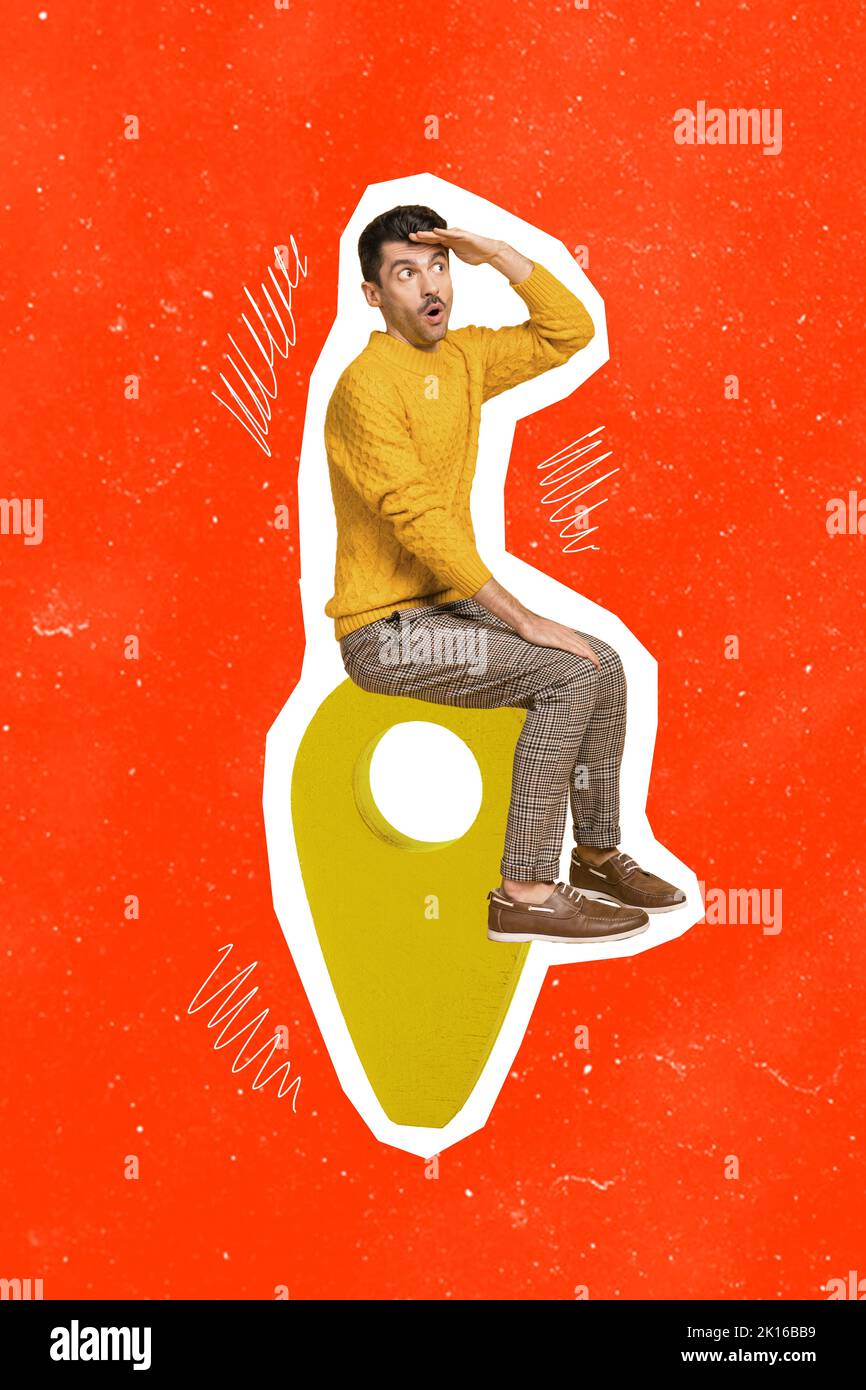 Creative 3d photo collage artwork postcard poster of guy sit big ...