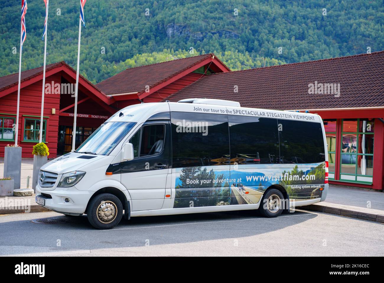 Photo of a Flam Norway tour bus at the Visitor Center Stock Photo - Alamy