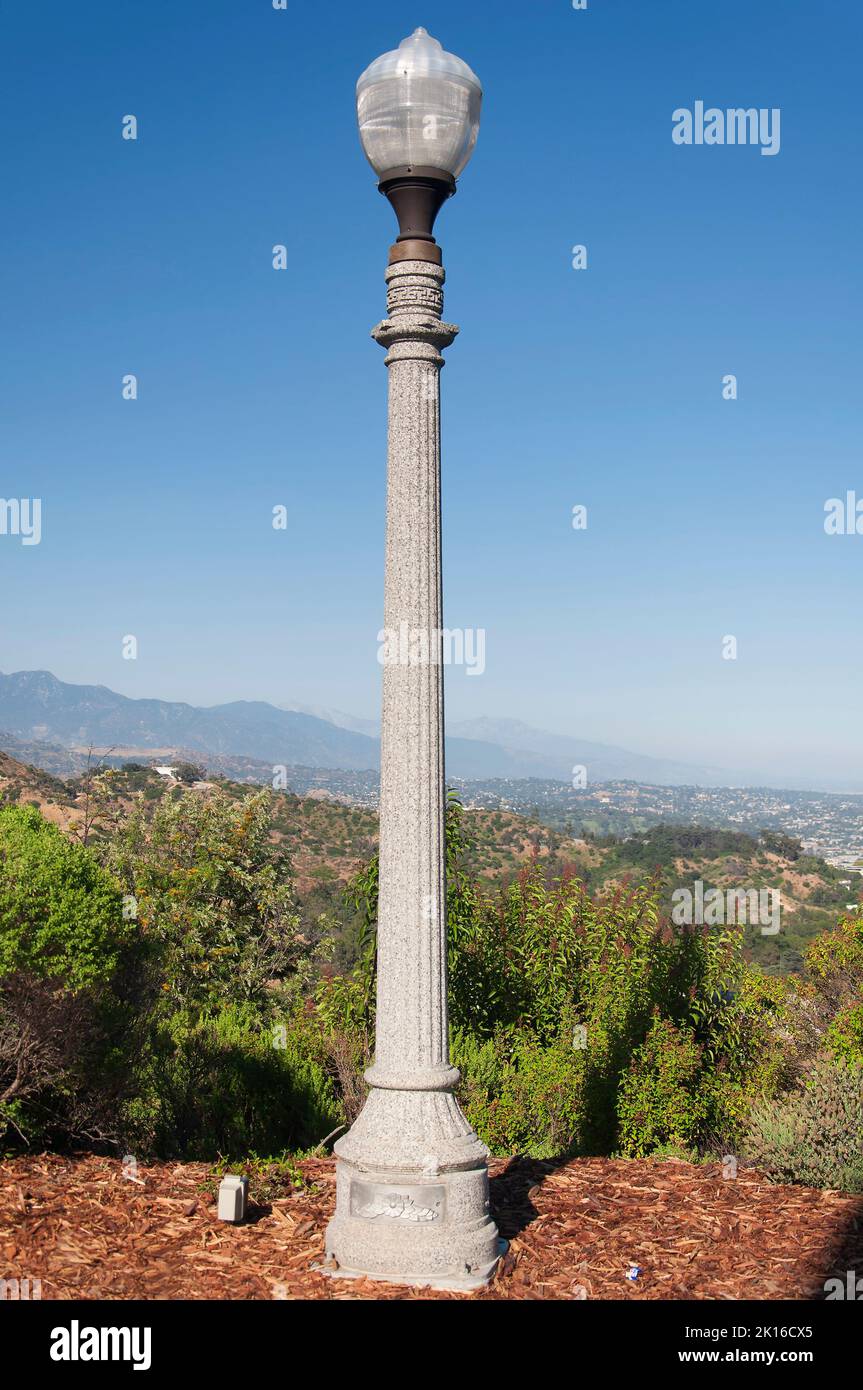 A lamp post at Griffith Observatory with the Los Angeles county ...