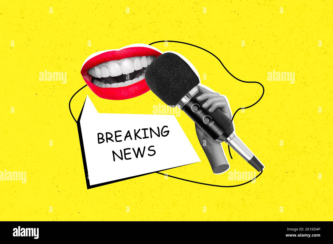 Creative abstract template collage of woman talking mouth reporter tv ...